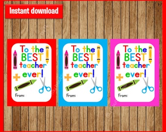 Teacher Appreciation Gift Tag instant download Printable