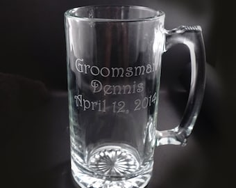 Etched Glass MEGA Beer Mugs for Your Wedding Party Set of 8