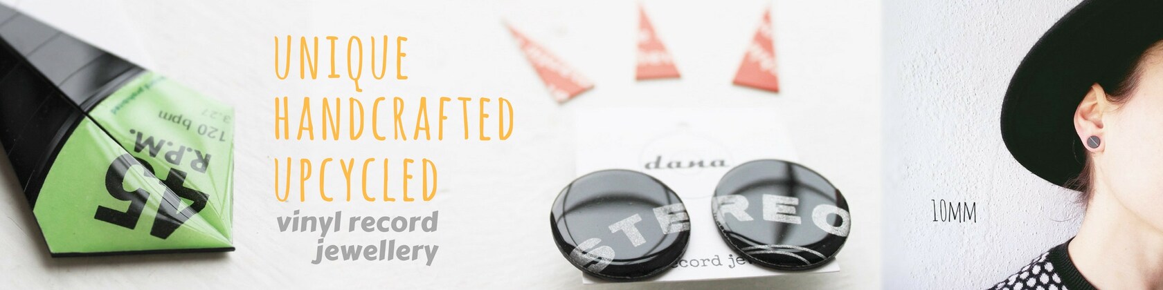 Unique handcrafted vinyl record jewelry by LesCreationsdAna