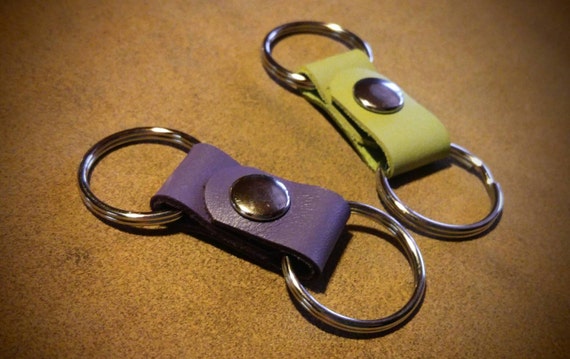 Bright Colors Key Keeper Ring Leather Key Chain Snap