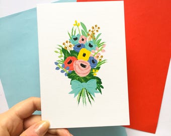 Flower bouquet card | Etsy