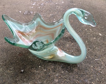 Green glass swan | Etsy