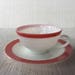 Vintage Pyrex opalware coral band / gold trim cup and saucer