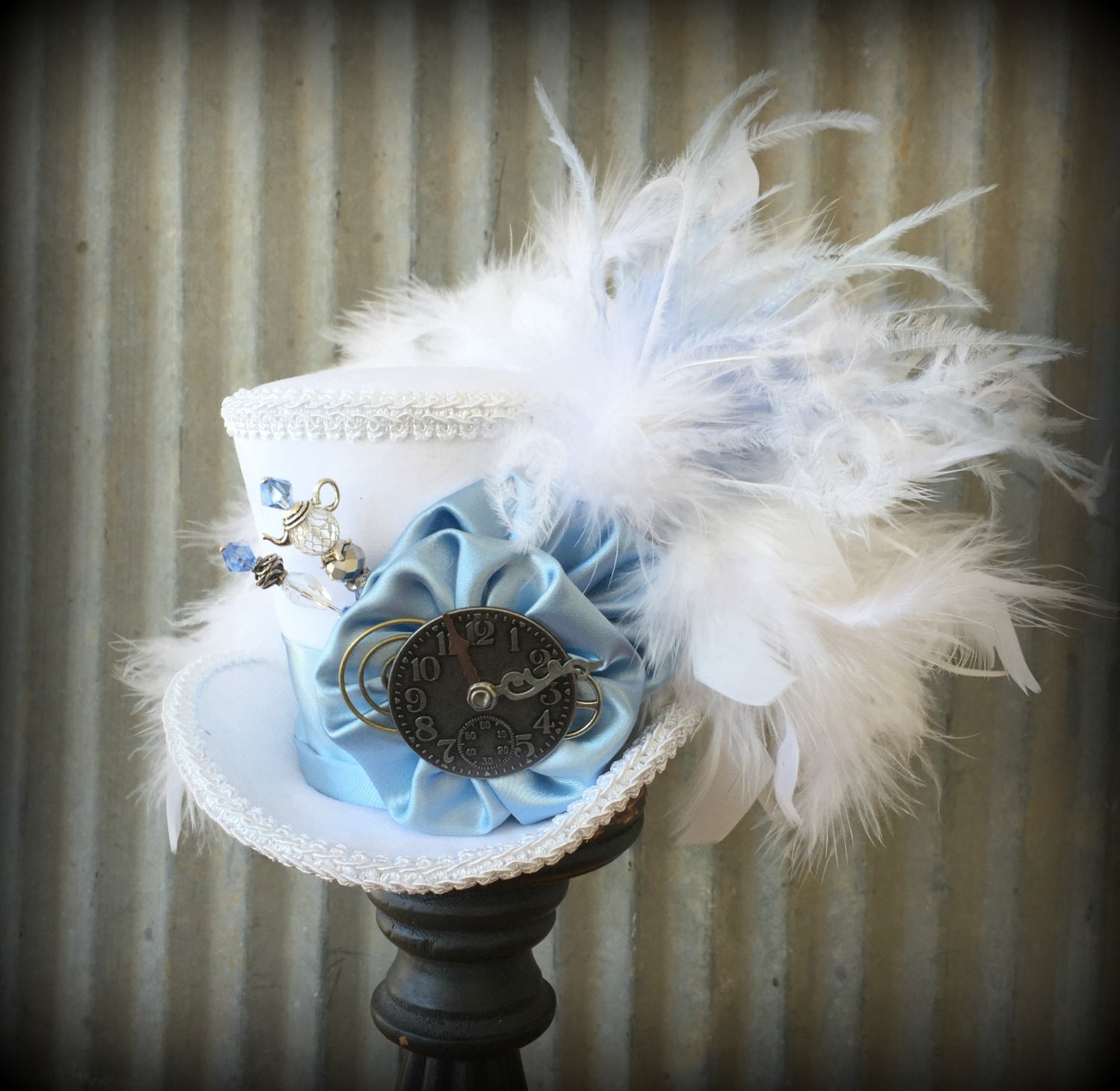 Mini Top Hat Baby Blue and White Mini Top Hat White by ChikiBird