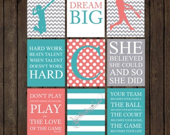 Girls sports wall art volleyball girls wall art softball