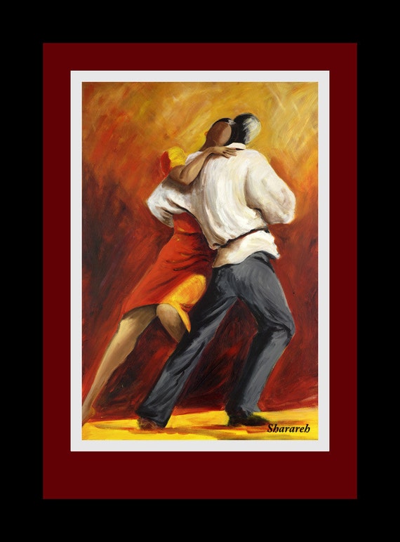 Tango Dancers Art Print on Paper female tango dancer in red