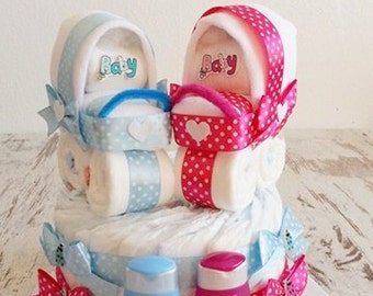 Twin diaper cake | Etsy