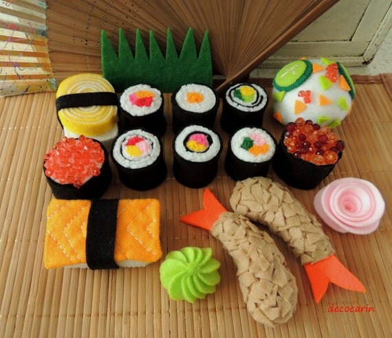 Felt Food Japanese Felt Sushi Rolls Shrimp Salmon Roe by decocarin