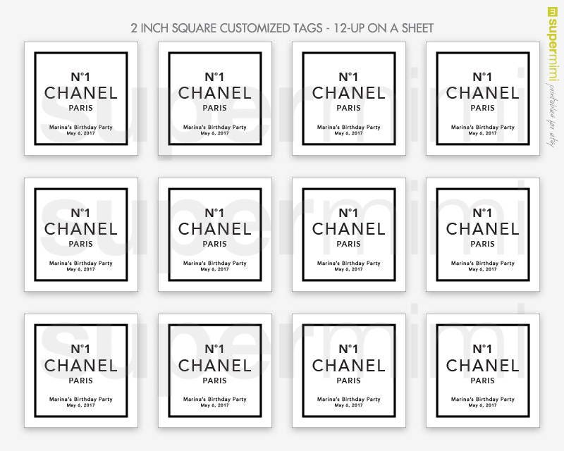 No1 Chanel Paris Party 2 Inch Square Tags / Customized Digital