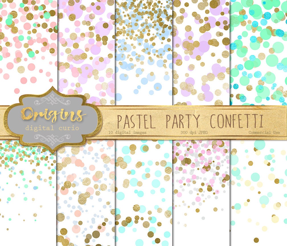 Pastel Party Confetti digital paper gold foil polka dots