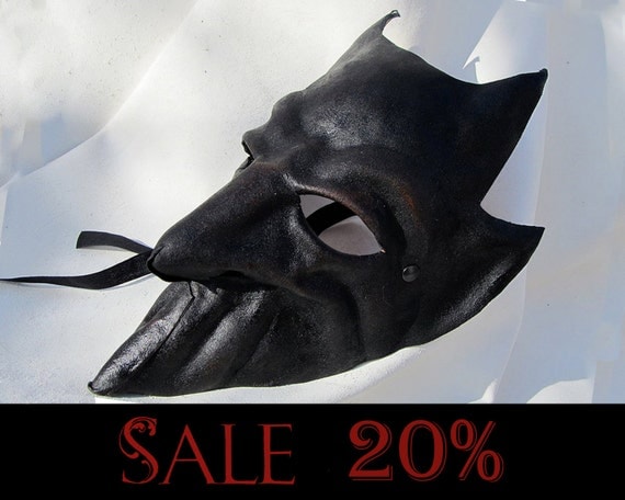 Demon mask devil black leather horn costume by MaschereFabula