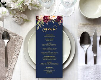 Navy and gold menu | Etsy