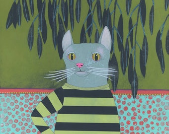 Cat art painting | Etsy