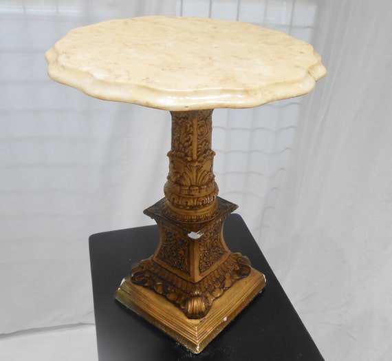 Vintage Heavy Plaster Ornate Base Table Faux Cultured Marble