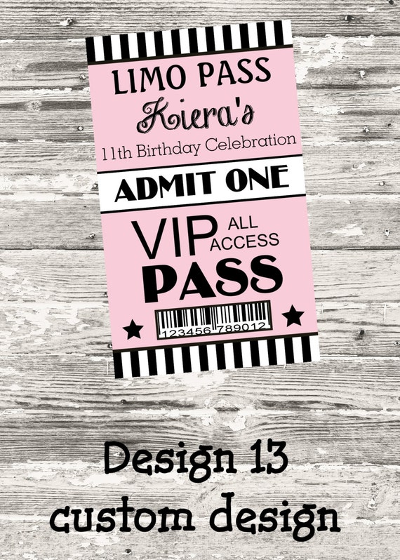 Limo Pass VIP Pass Backstage Pass Birthday Party Favor Digital ...