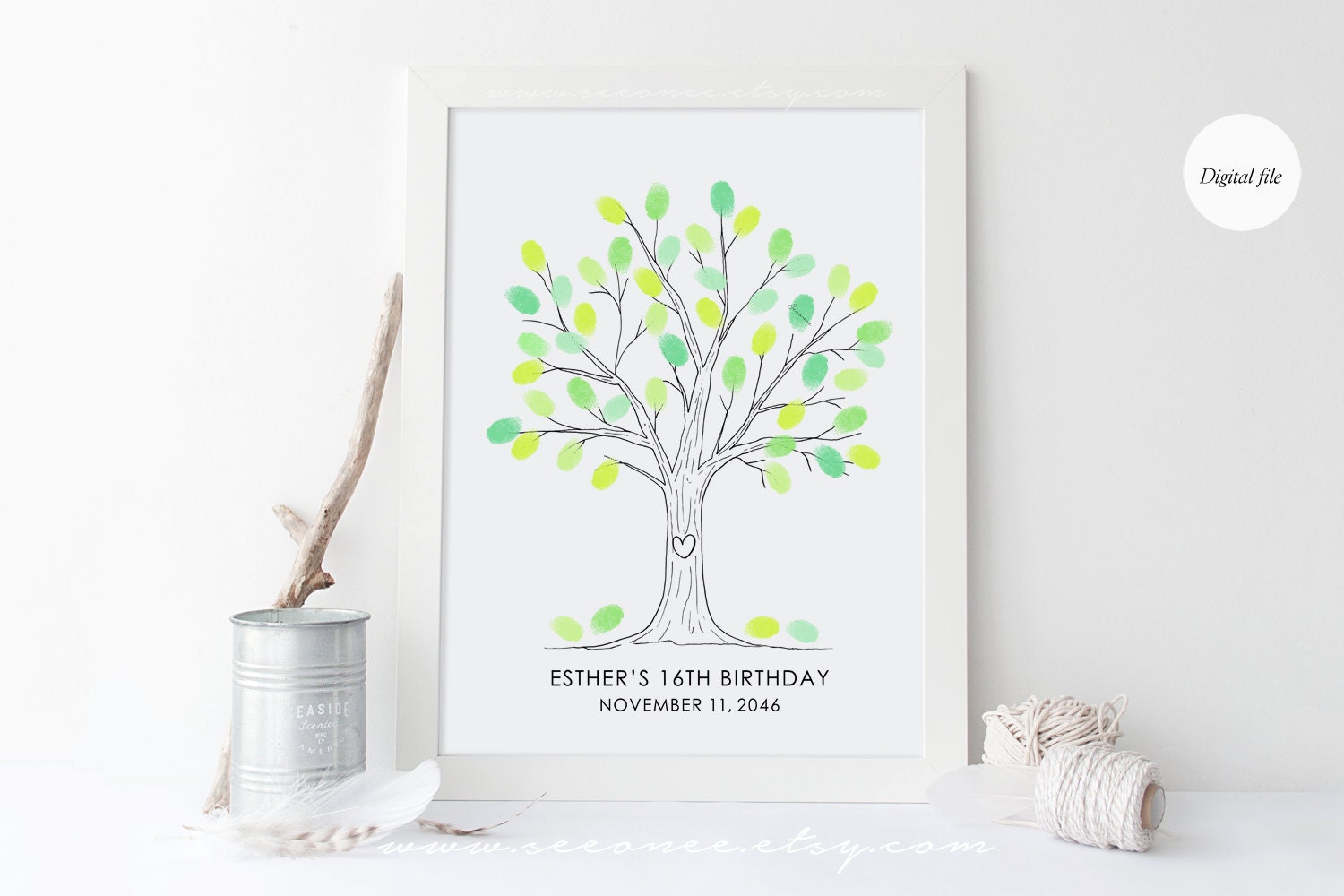 Birthday Fingerprint tree guestbook Baby shower thumbprint