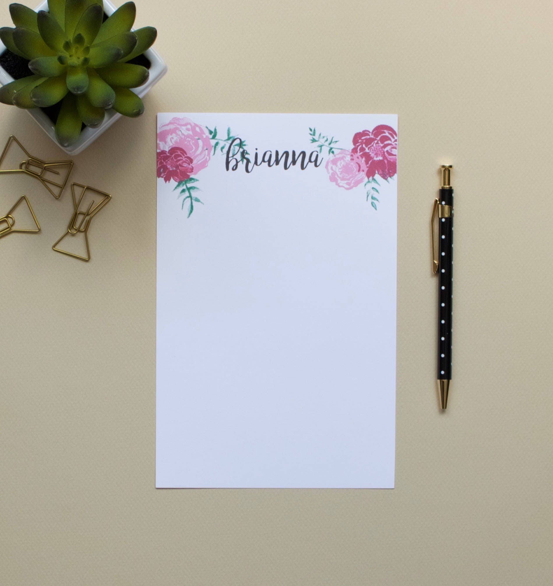 Personalized Notepad / Flower Notepad / Custom Notepad / Name
