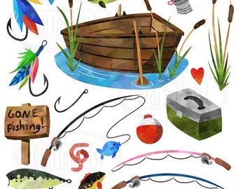 Fishing clip art | Etsy