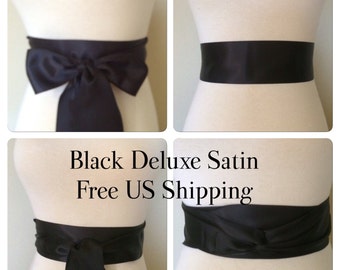 Black satin sash | Etsy