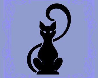 Sitting Cat Wall Sticker Repositionable Floral Cat Wall