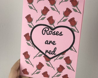 Items similar to Valentines Day Card | Roses Are Red Funny Poem | Hand ...