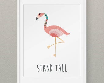 DIGITAL Stand Tall Darling Flamingo Wall Art Pink Aqua Gold