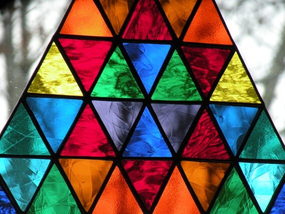 Items similar to Stained Glass Triangle Multi colored with Star of ...
