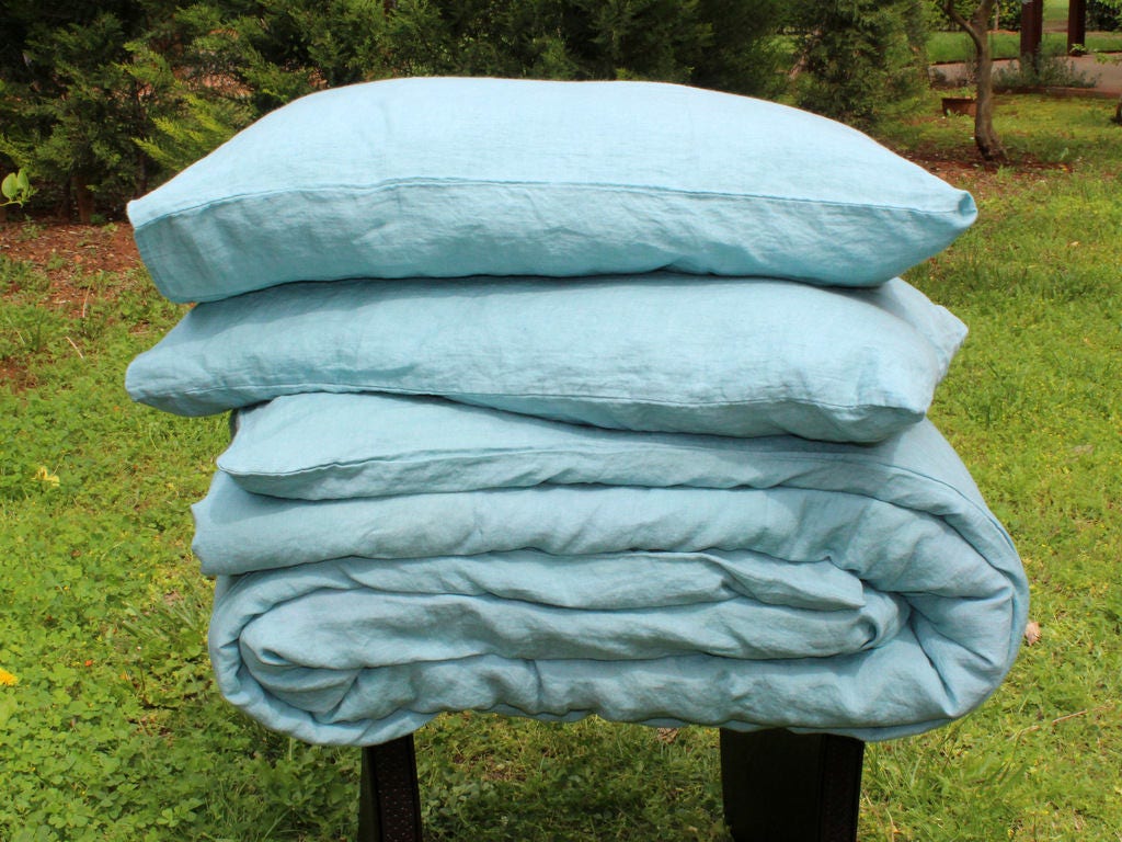 Pure Linen Duvet Cover Blue 100% Linen Flax Bedding raw