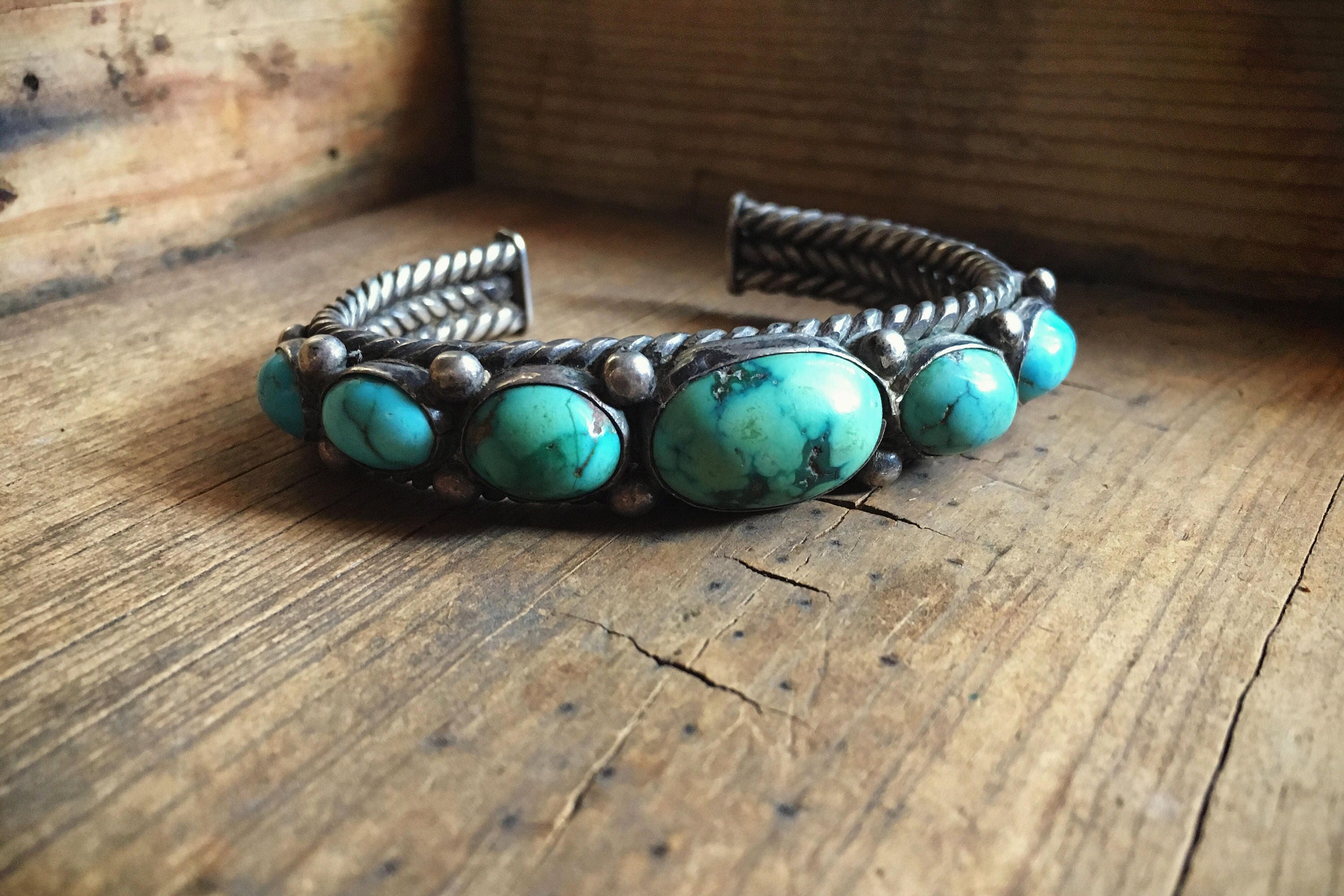 Vintage 68g Old Pawn turquoise cuff bracelet Native American Indian ...
