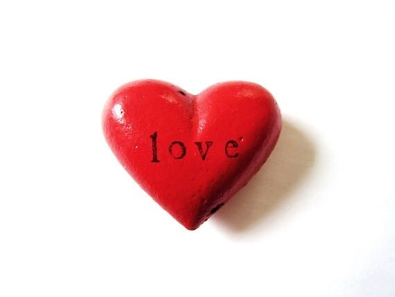 Red Heart Rock . Heart Paperweight . Rustic Wedding Decor