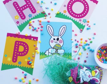 Easter printable Bunting pastel bunny and eggs Happy Easter