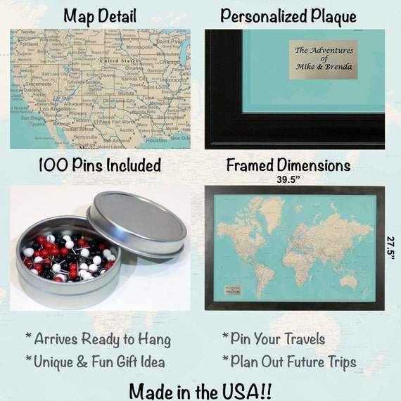 Personalized Teal Dream World Push Pin Travel Map Push Pin