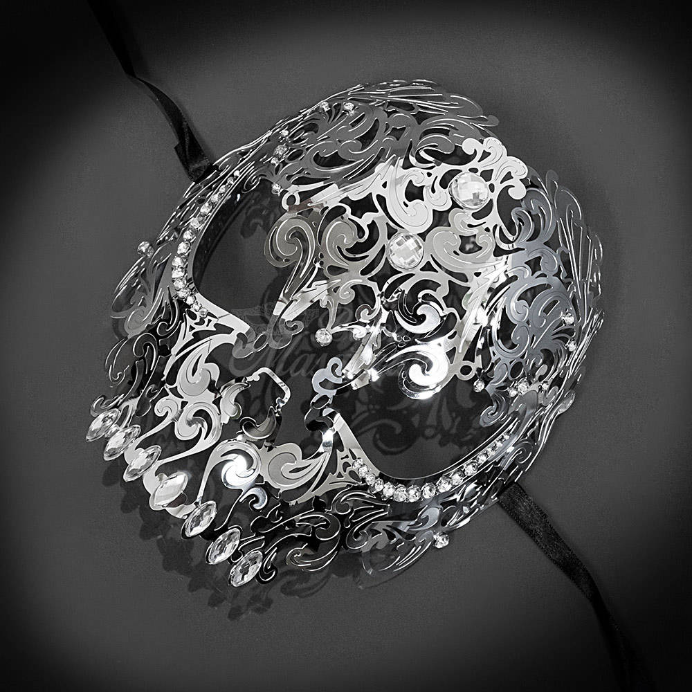 Silver Full Face Skull Mask Day of the Dead Masquerade Mask