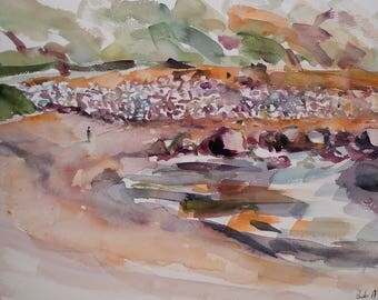 Original watercolor paintings of cats and landscapes by bodorka