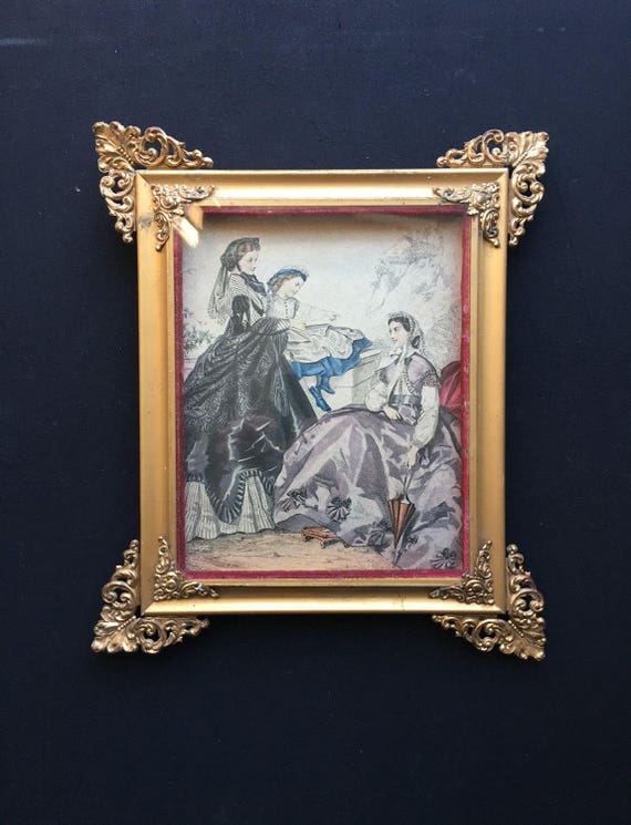 Antique Ladies Victorian Lithograph Print Featuring Velvet
