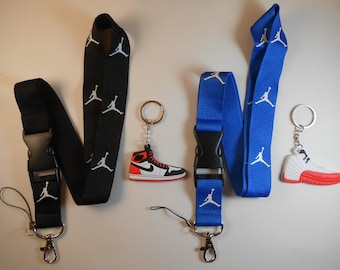 Jordan lanyard with Two Jordan Shoe keychains. New