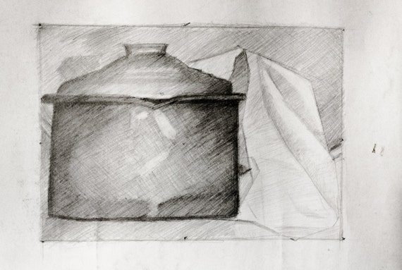 Old Pot Still life Pencil Sketch Study Original Drawing on