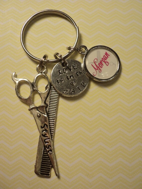 Personalized Hair Stylist key chain with charm