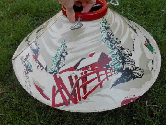 Vintage Coloramic Metal Christmas Tree Stand with Winter