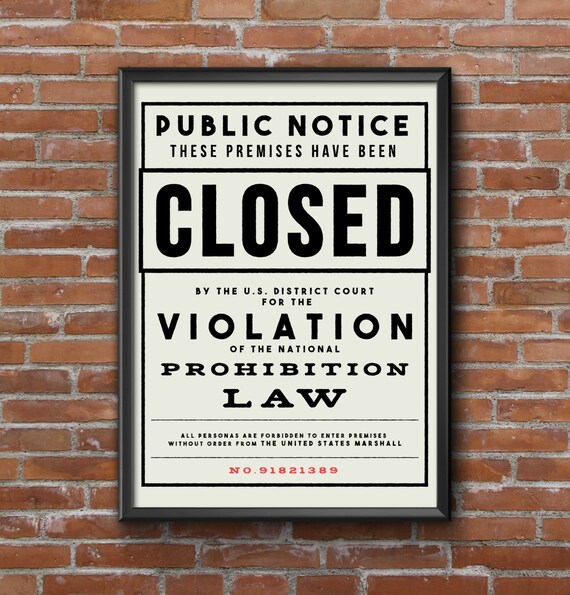 Prohibition Print Wall Art Prints Vintage Print Bar Art
