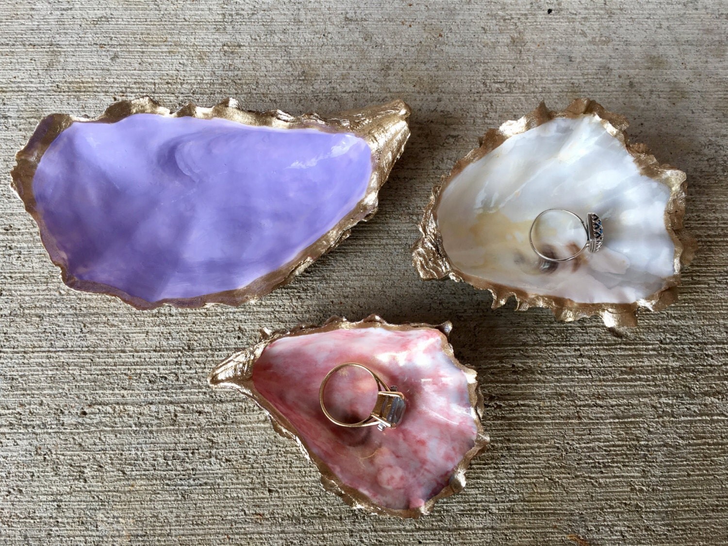 Light Purple and Gold Oyster Shell Ring Dish Ring Holder