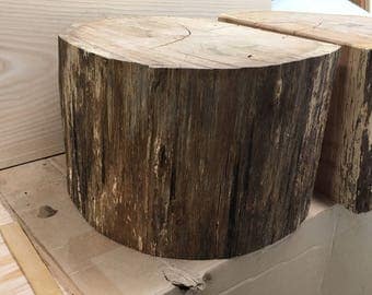 Red oak tree stump end table