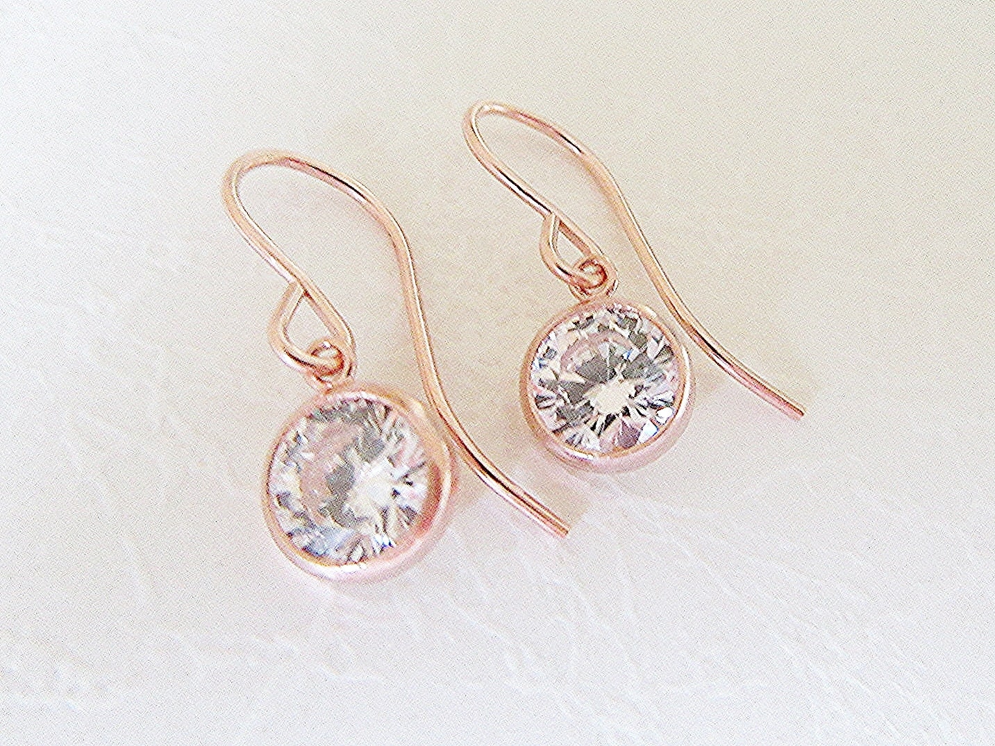 14k Rose Gold Filled Cz Earrings 6mm Cubic Zirconia Drop