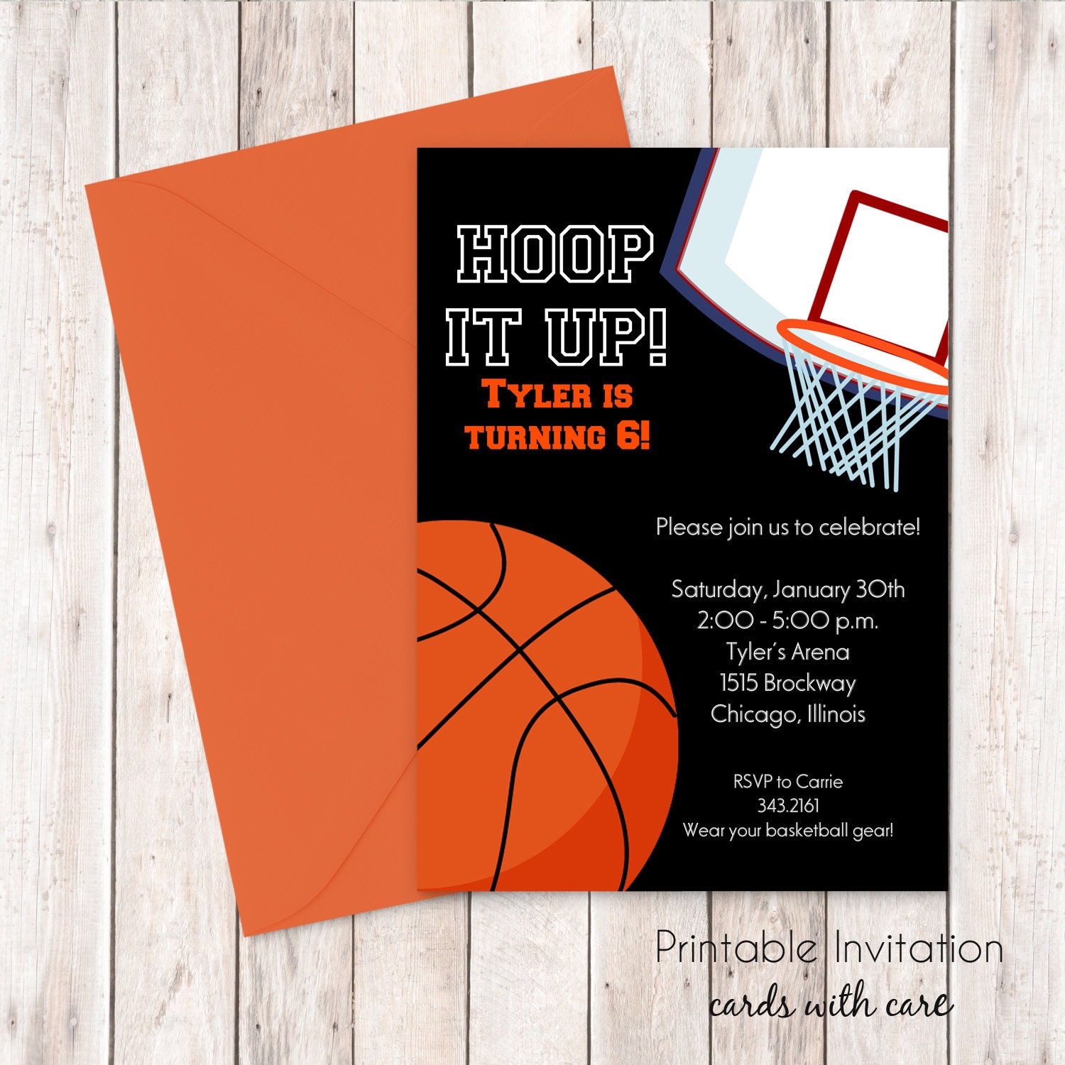 Basketball Invitation Printable Invitation Kids Birthday