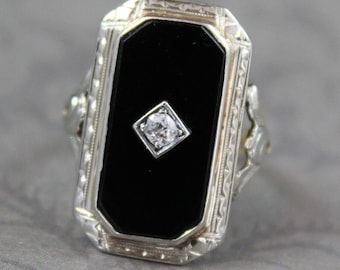 Art deco onyx ring | Etsy