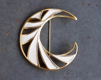 Crescent moon brooch | Etsy