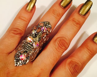 Moon ring with multi chains made in dull silver by pickapicka