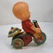 Tin Wind Up Toy Boy Riding Bike Vintage Tin Litho Tricycle