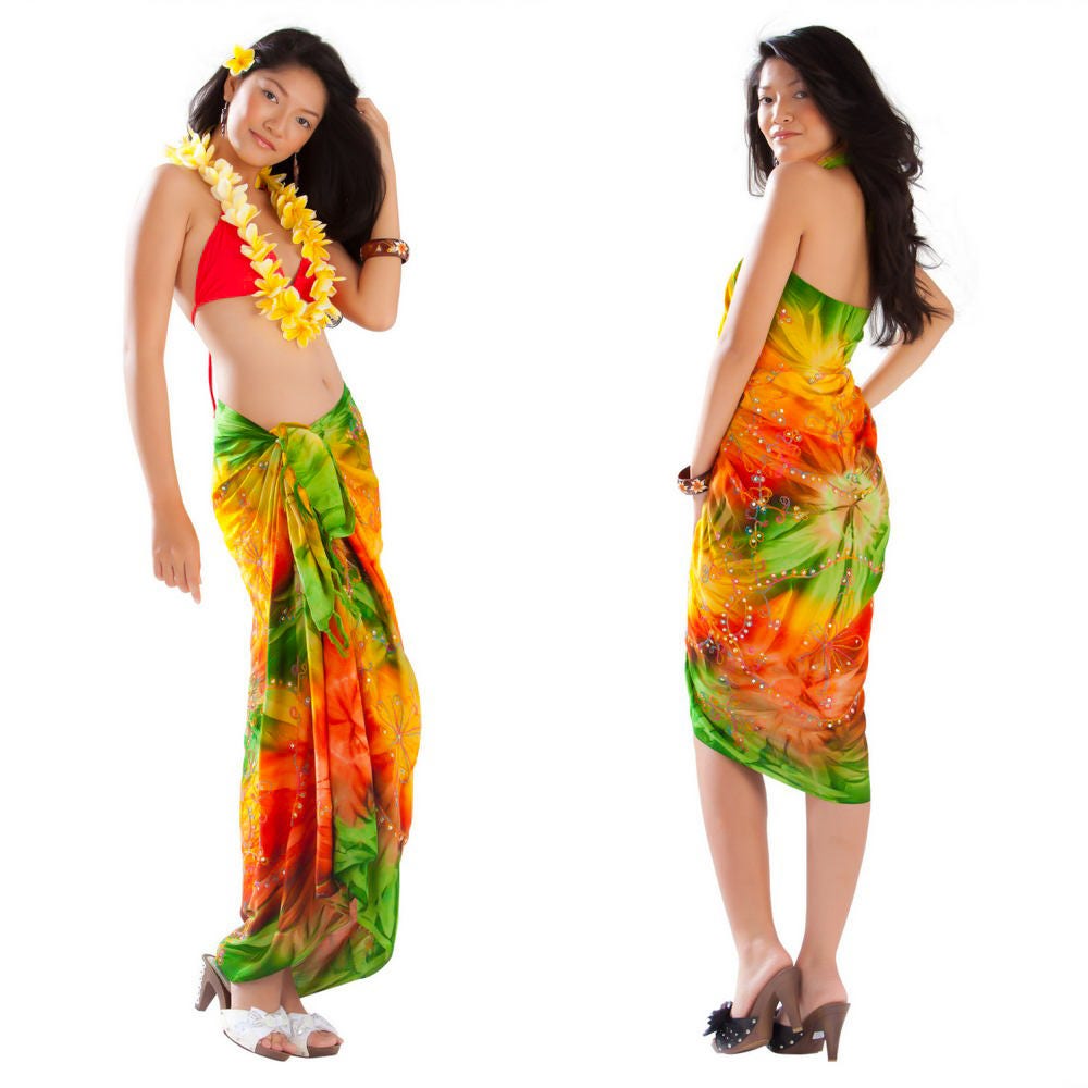 Womens Handmade Sarong by Bali Artisans Embroidered Tie Dye