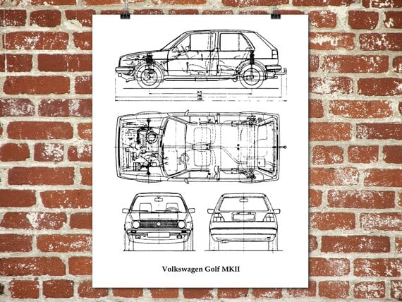 Volkswagen Golf Blueprint VW Golf Golf MK2 VW Golf Decor
